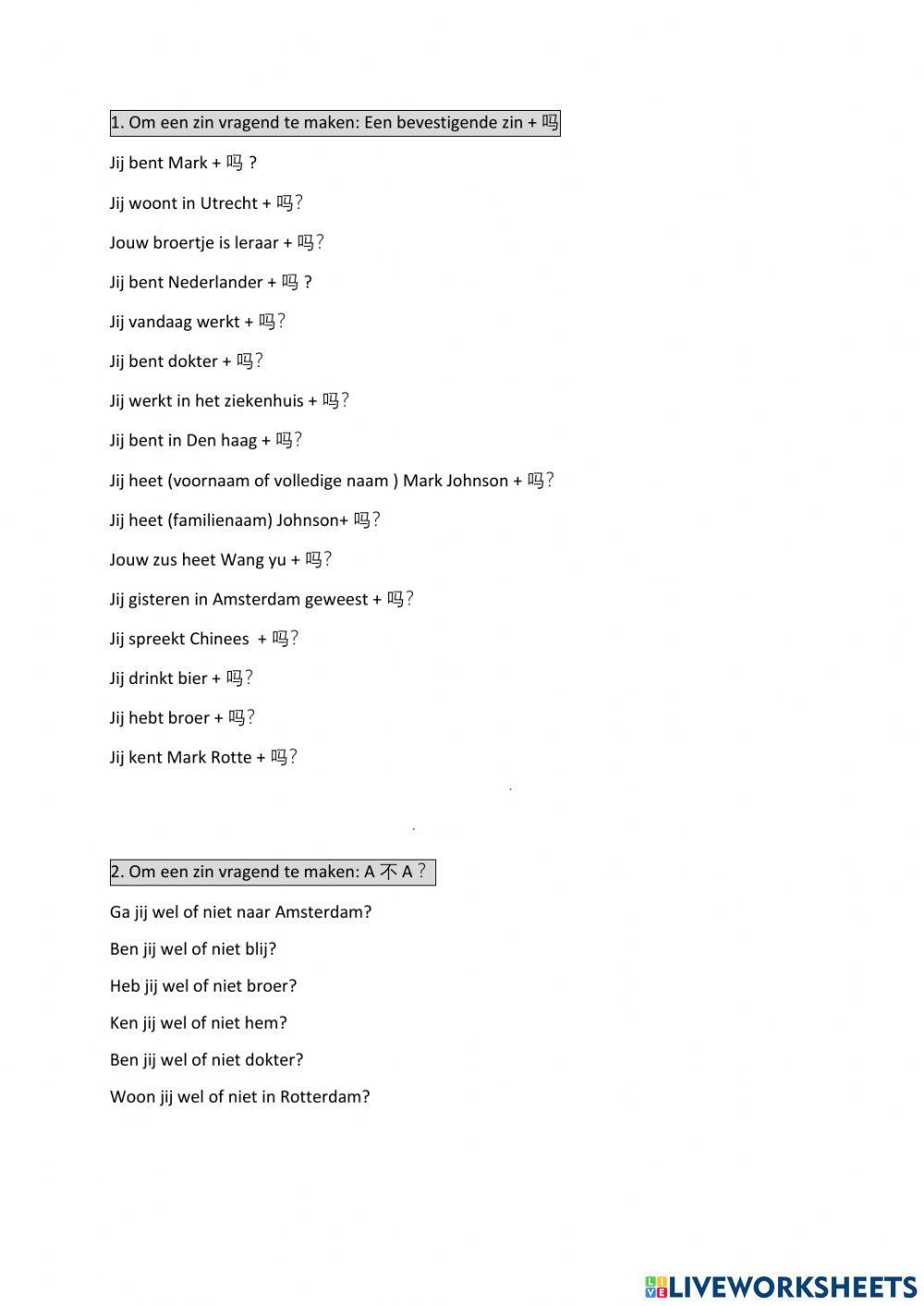 Om een zin vragend te maken worksheet | Live Worksheets