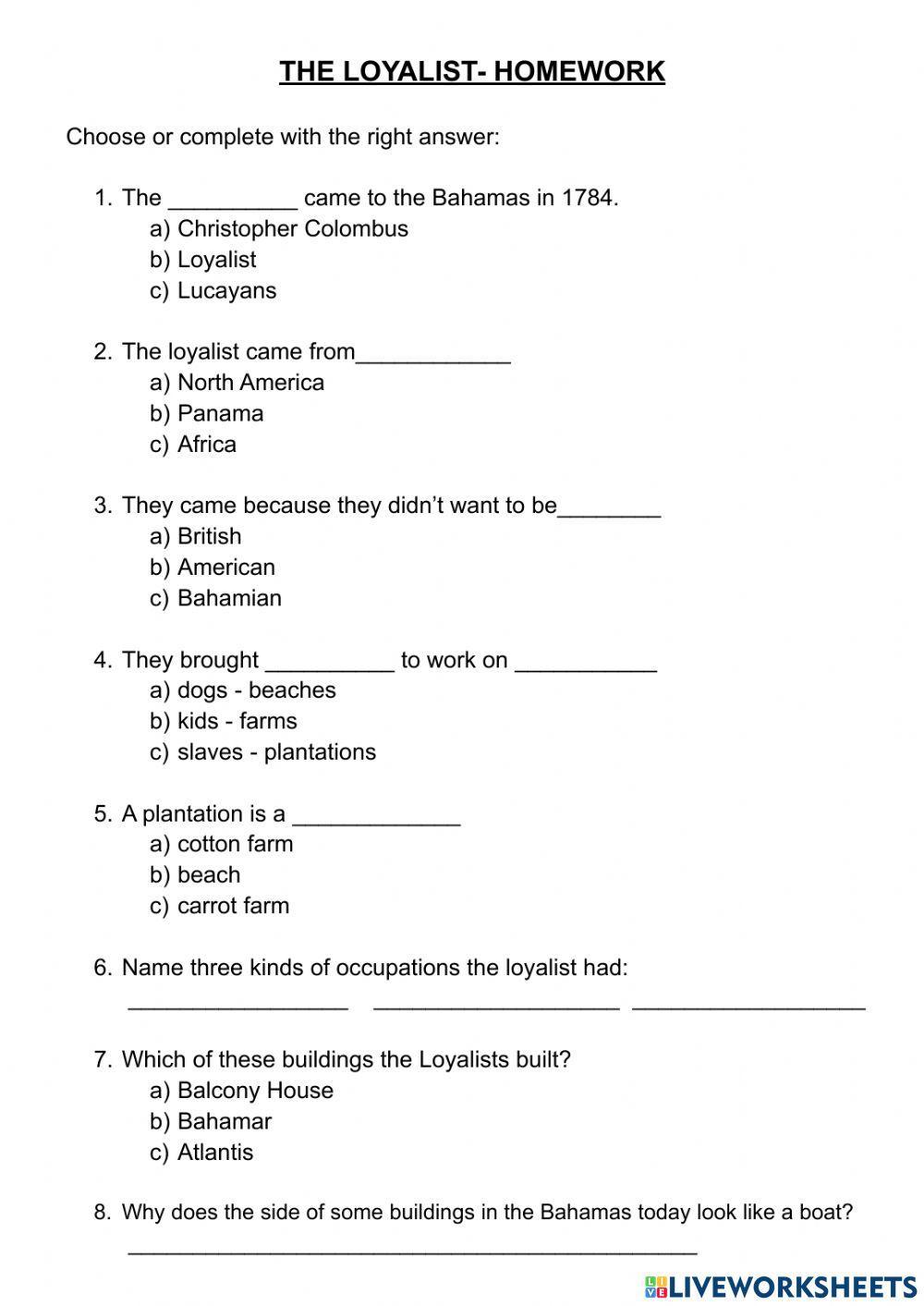 The loyalist | Free Interactive Worksheets | 2220788