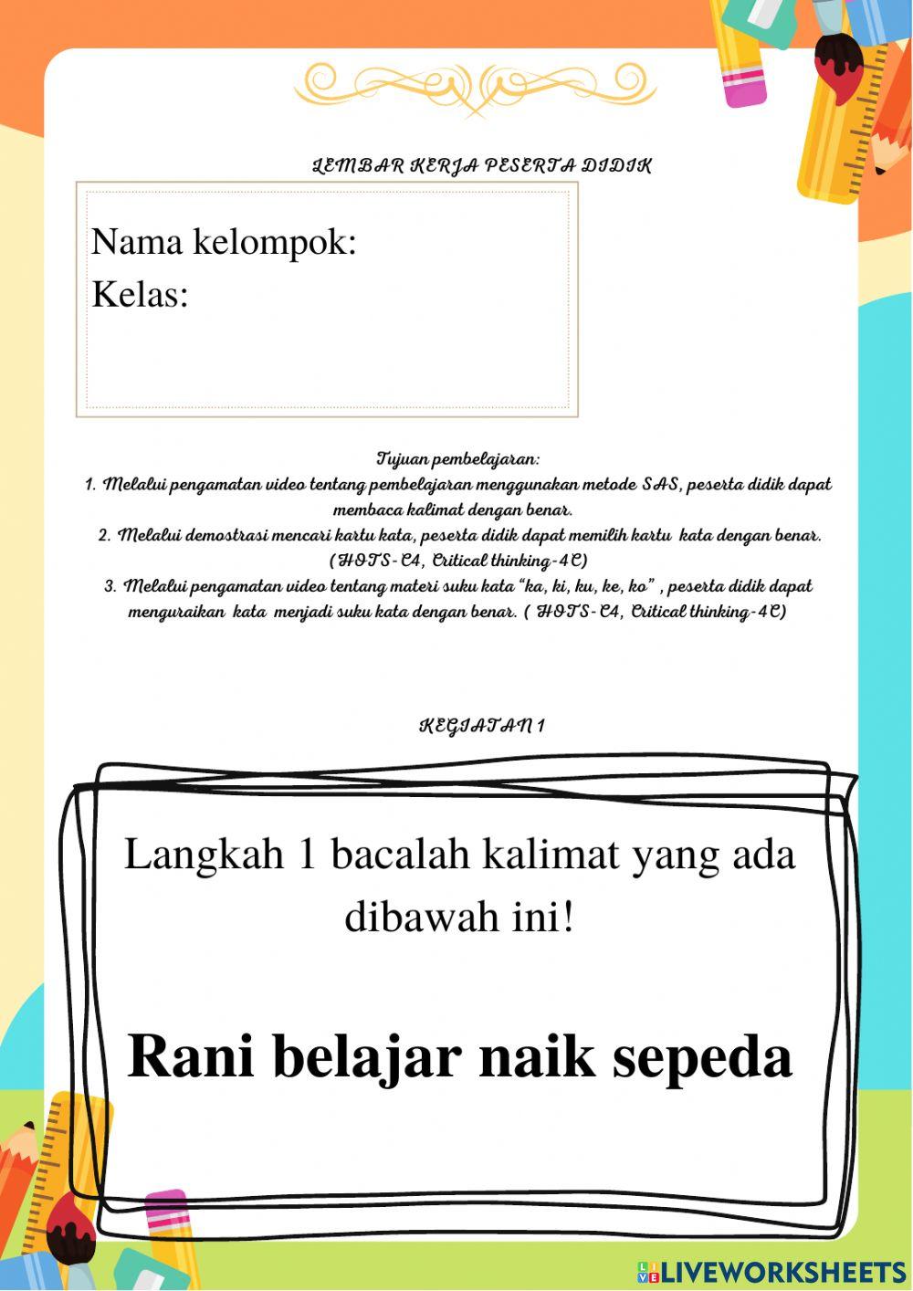 Membaca worksheet for 1 | Live Worksheets