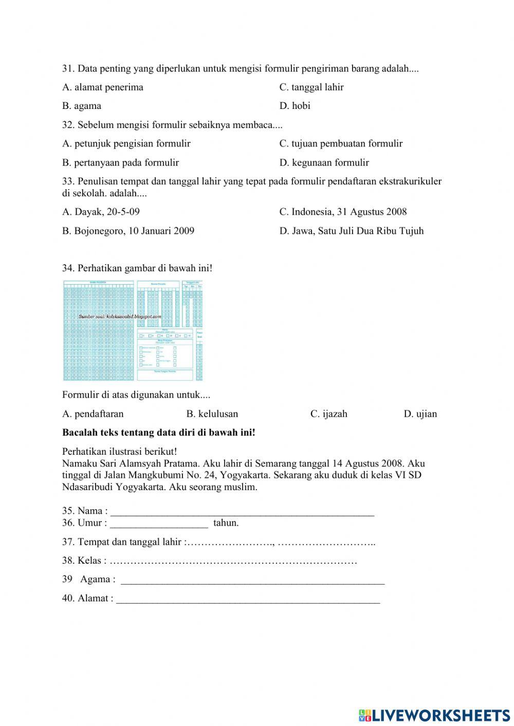 PAS BAHASA INDO… | Free Interactive Worksheets | 5368606