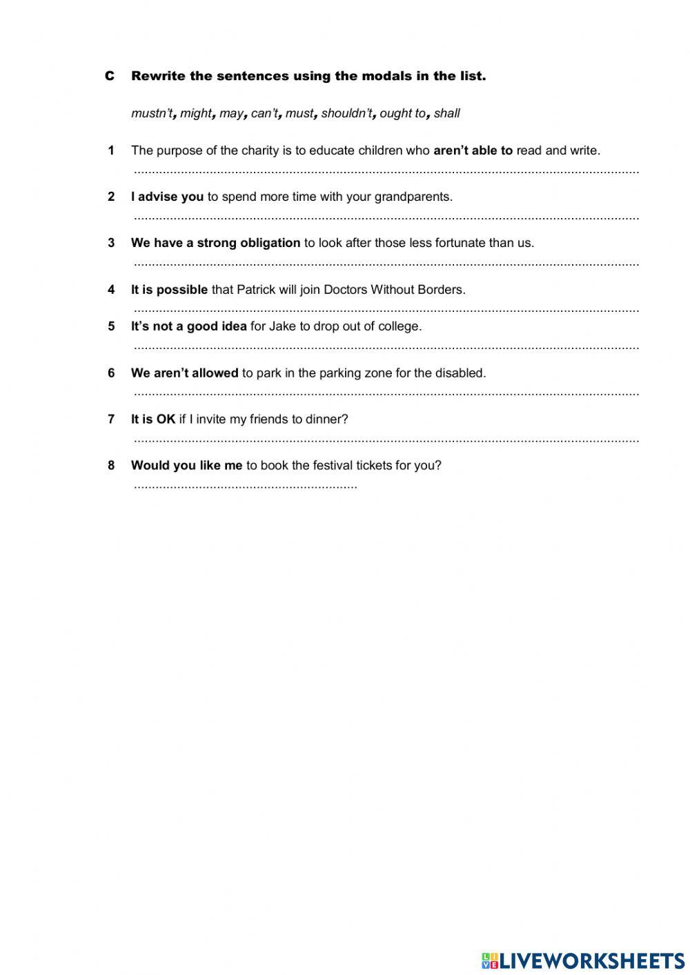 Modals online exercise for 11 | Live Worksheets