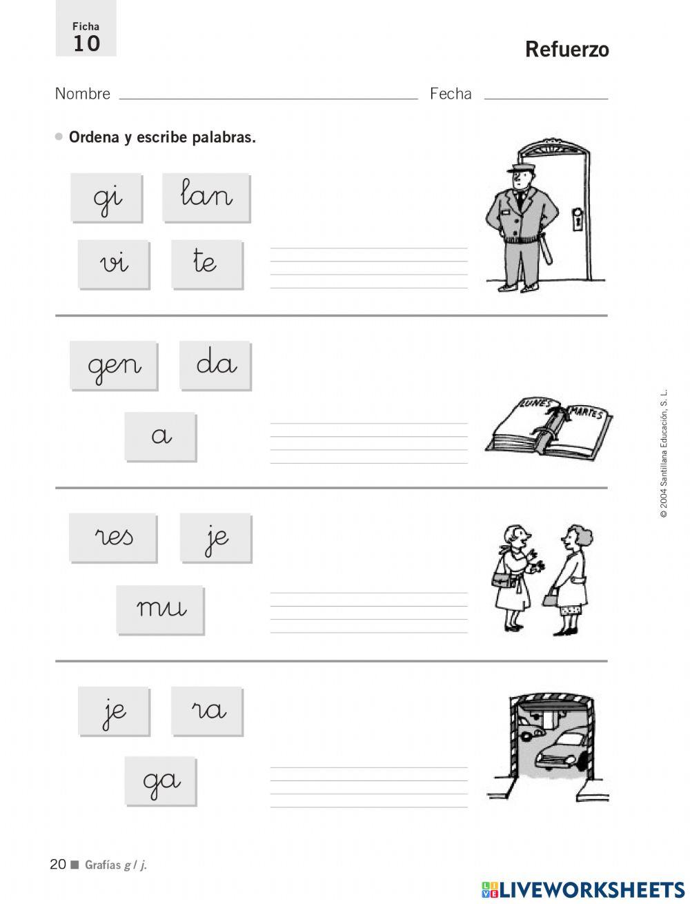 Ordenar palabras interactive worksheet for 1º | Live Worksheets