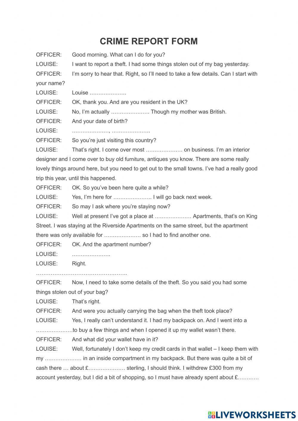 2221143 Crime Report Form Ms Dee LiveWorksheets 2221143-crime-report-form-ms-dee-liveworksheets