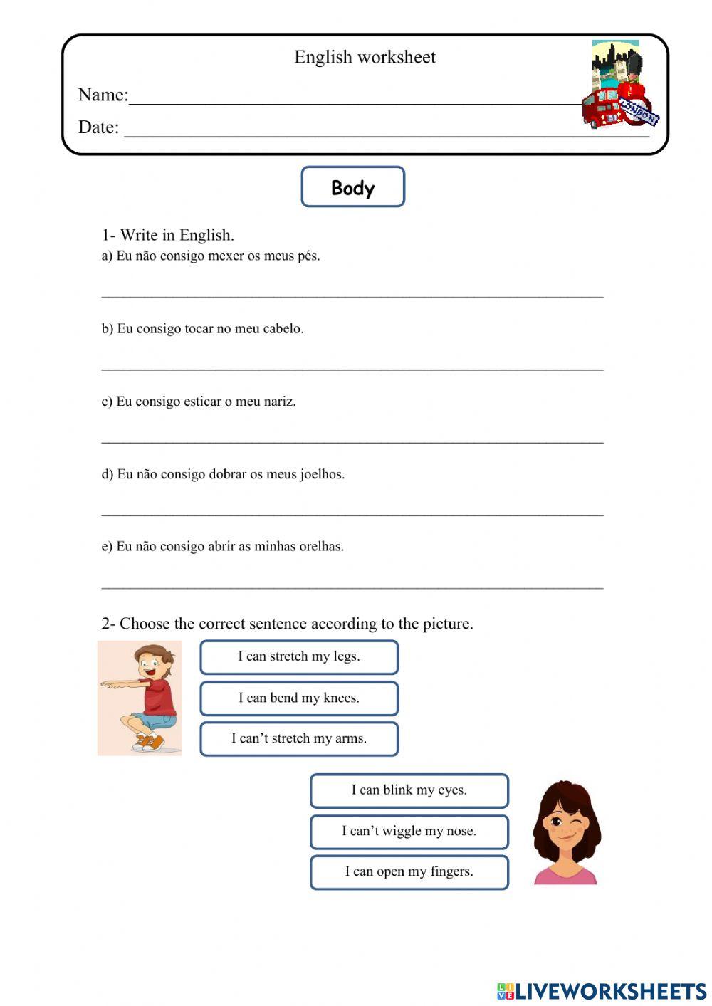 Body verbs and … | Free Interactive Worksheets | 2221323