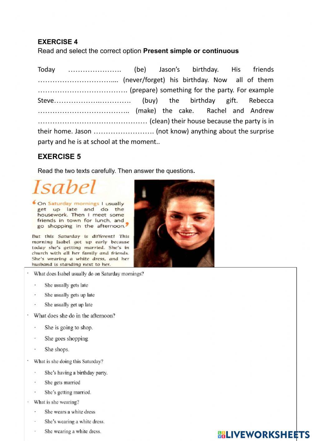 Present simple present continuous review worksheet | Live Worksheets