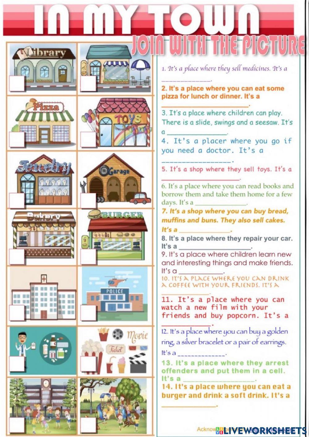 In my town | Free Interactive Worksheets | 2485328