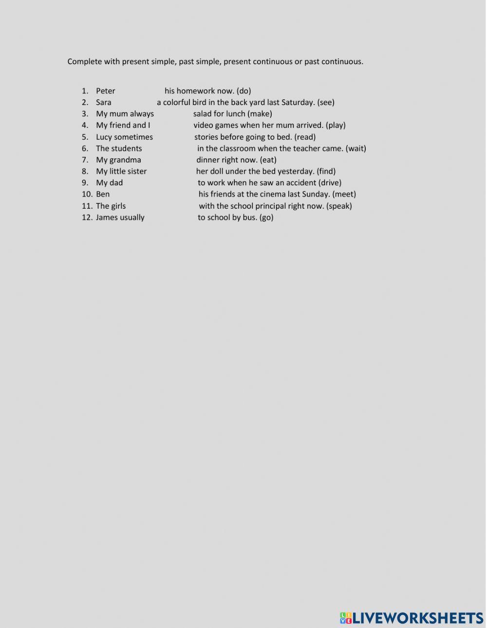 4 tenses | Free Interactive Worksheets | 3650774