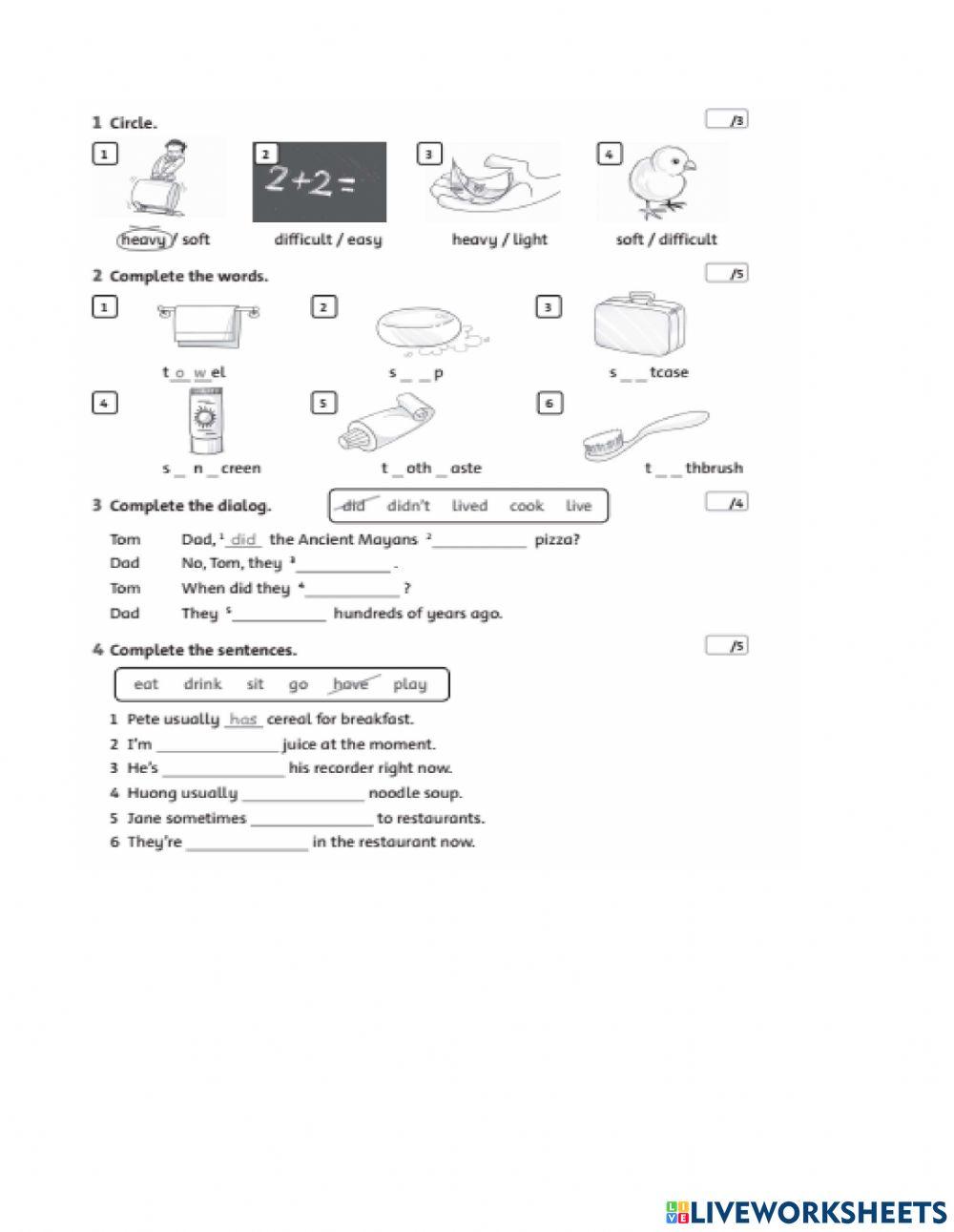 Revision of units1,2,3 worksheet | Live Worksheets