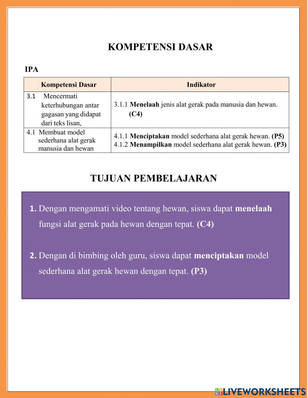 Liveworksheet-IPA-Kelas 5 Tema 1 Subtema 1 Pembelajaran 1-K7 online exercise for | Live Worksheets