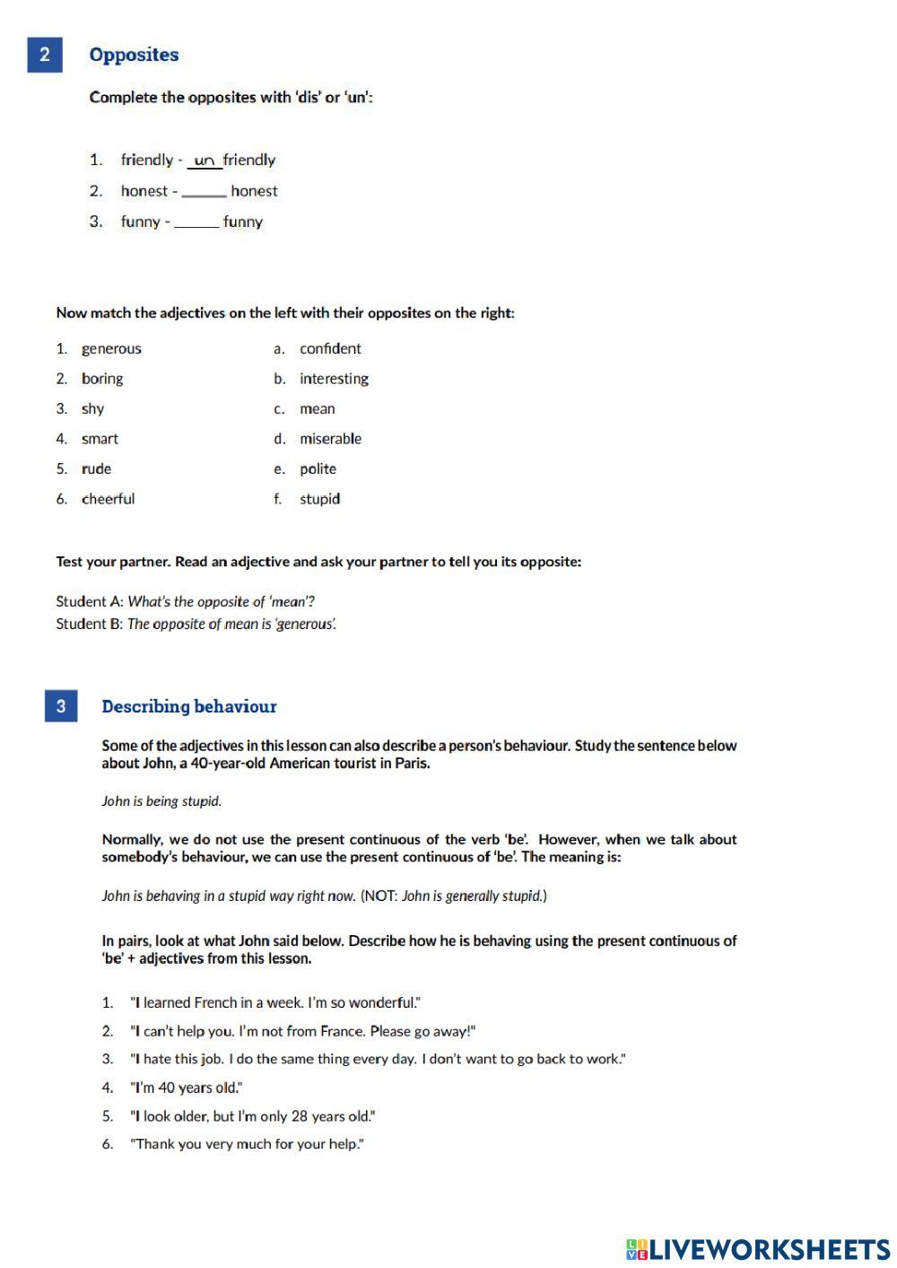 Part 2 and 3 worksheet | Live Worksheets