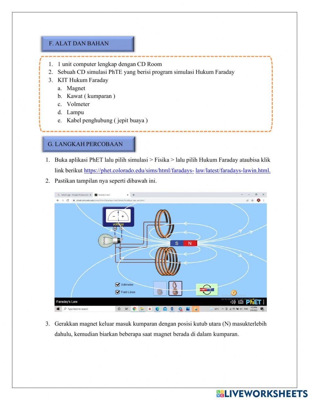 Hukum faraday activity | Live Worksheets