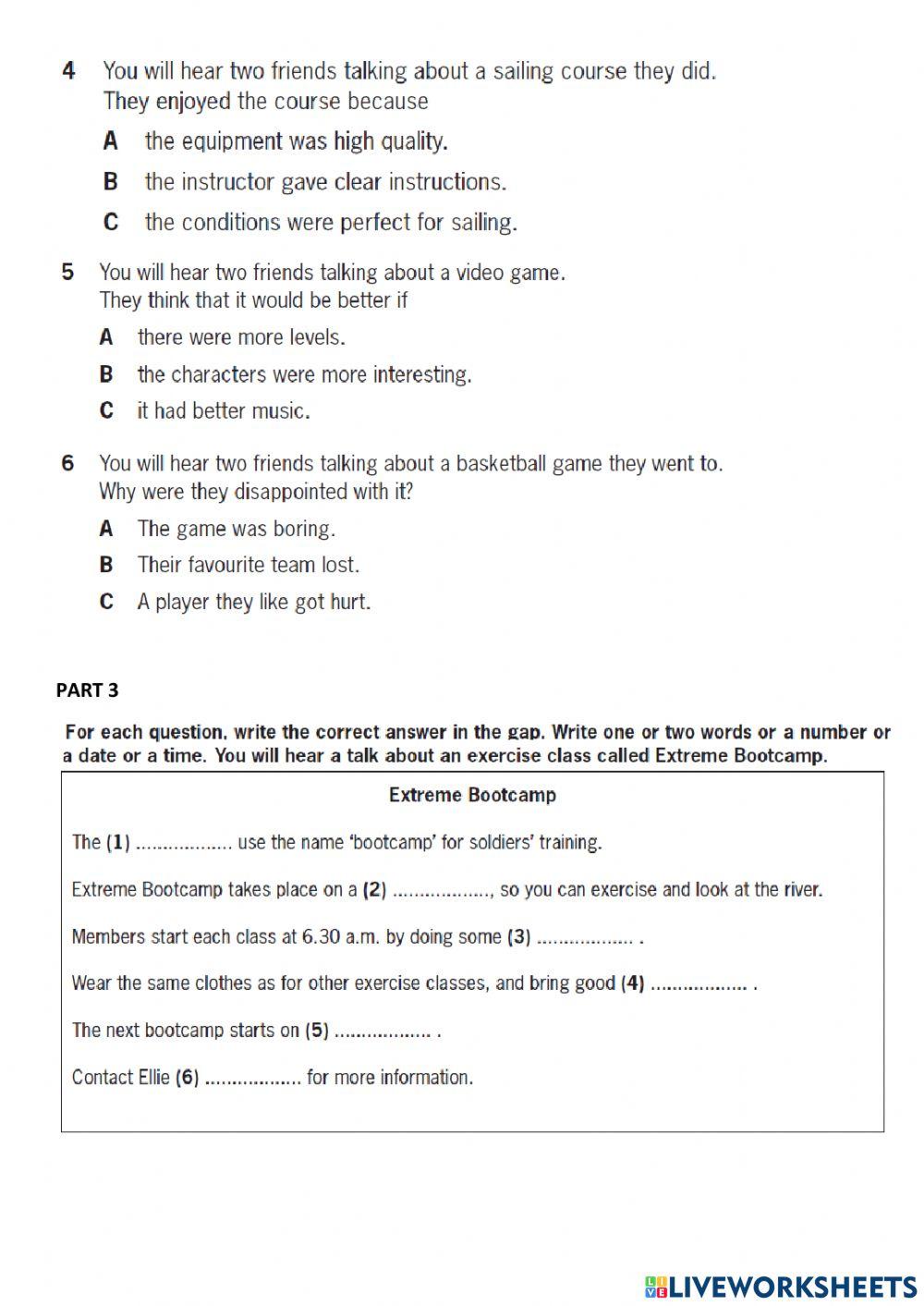 listening exam | Free Interactive Worksheets | 5368757