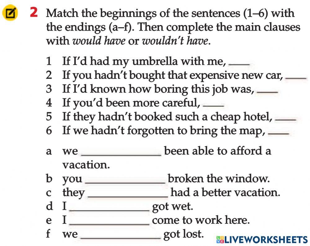 Third conditional would have-wouldn't have online exercise for | Live ...
