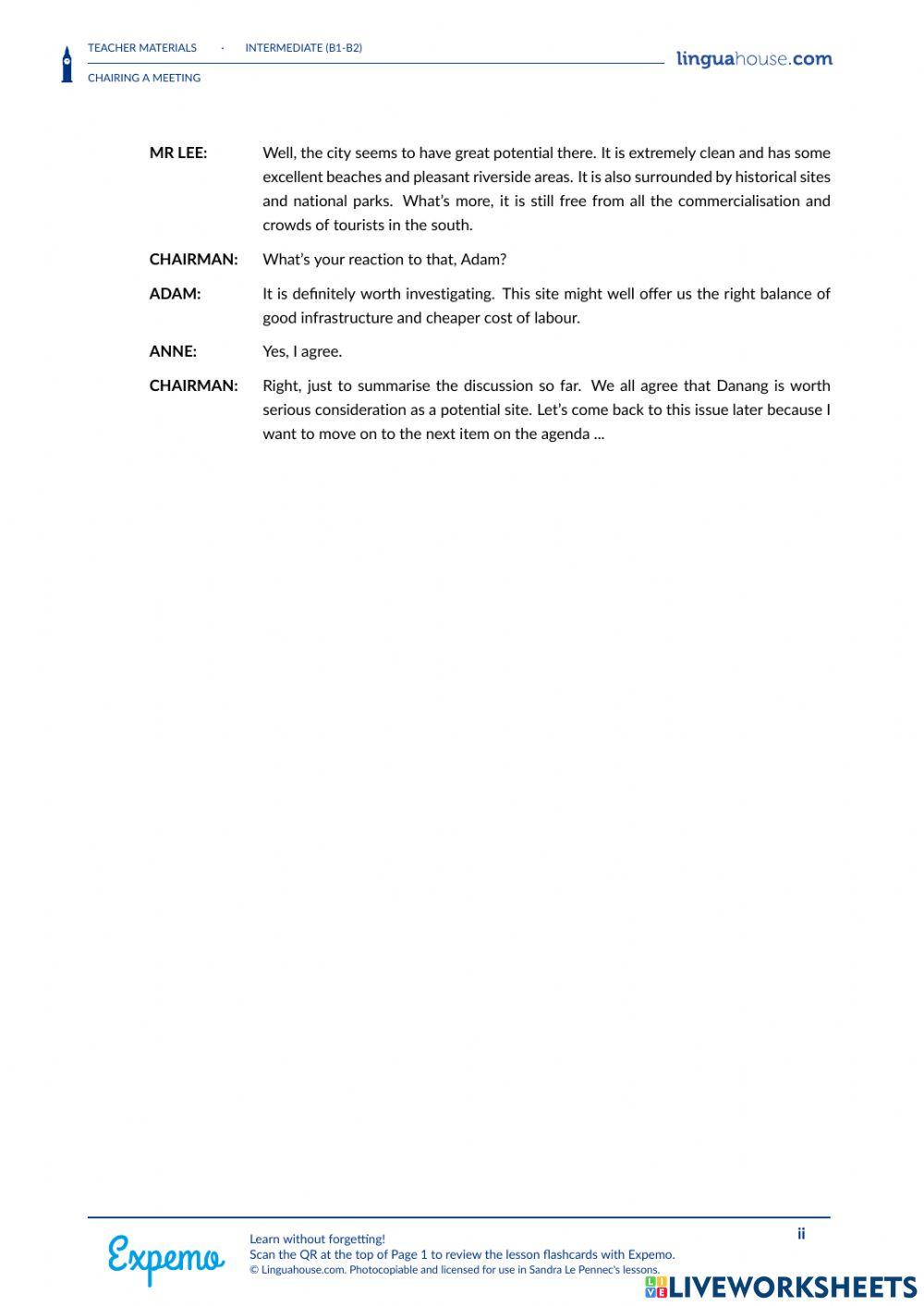 Chairing a meet… | Free Interactive Worksheets | 6916051