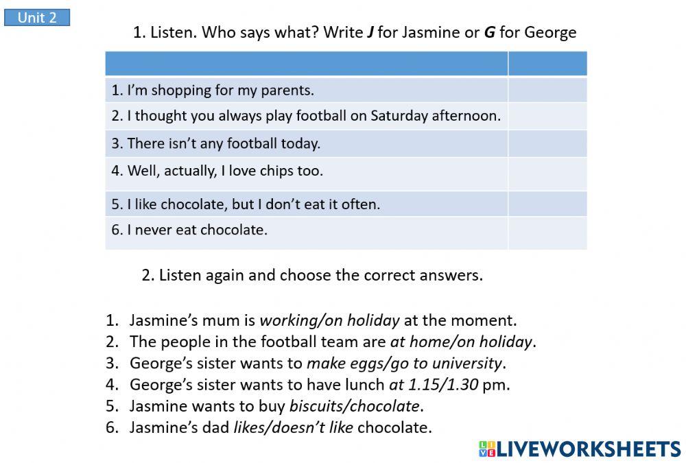 Prepare level 2 wb worksheet | Live Worksheets