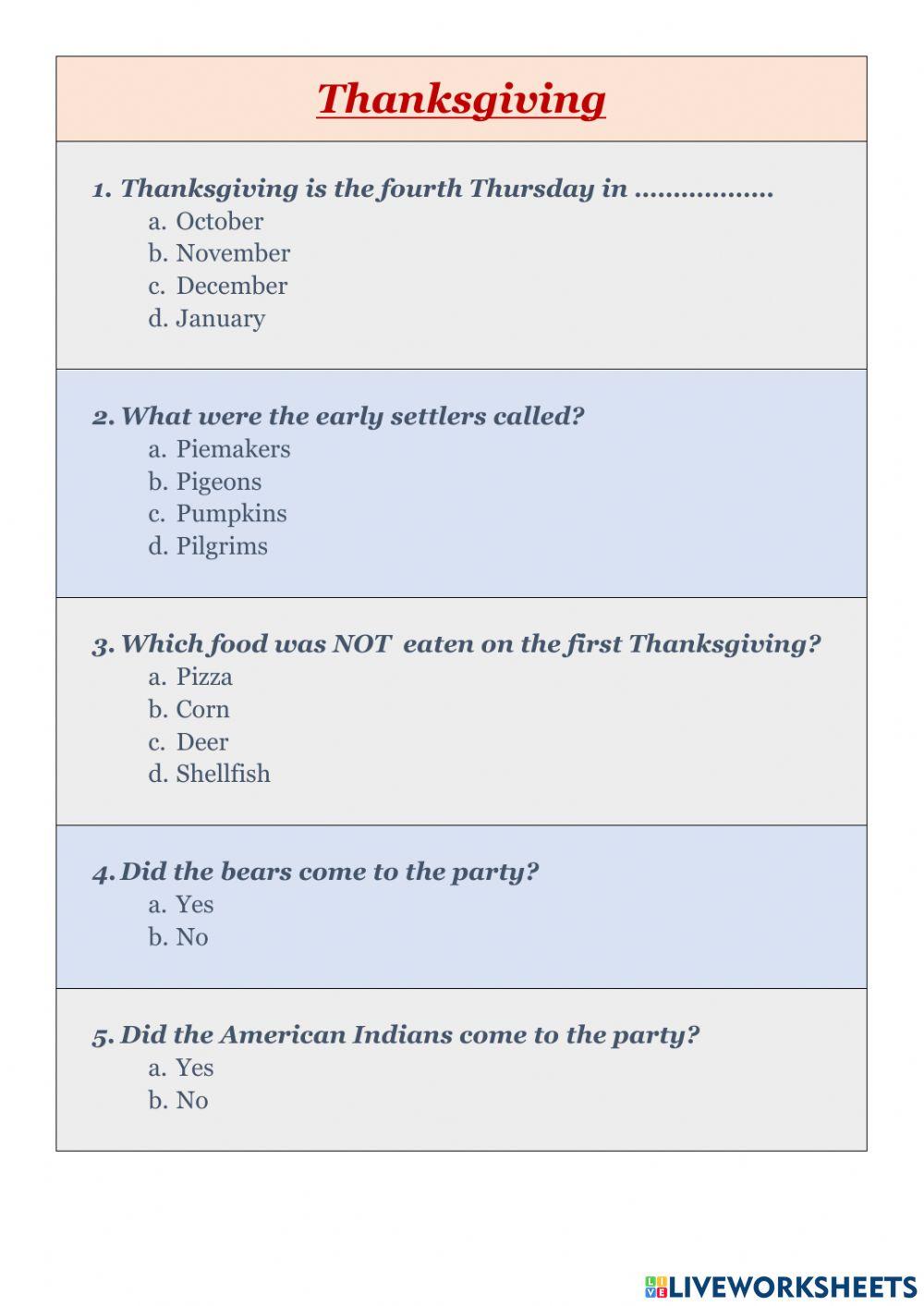 THANKSGIVING: movie and reading - David Rea online exercise for | Live ...