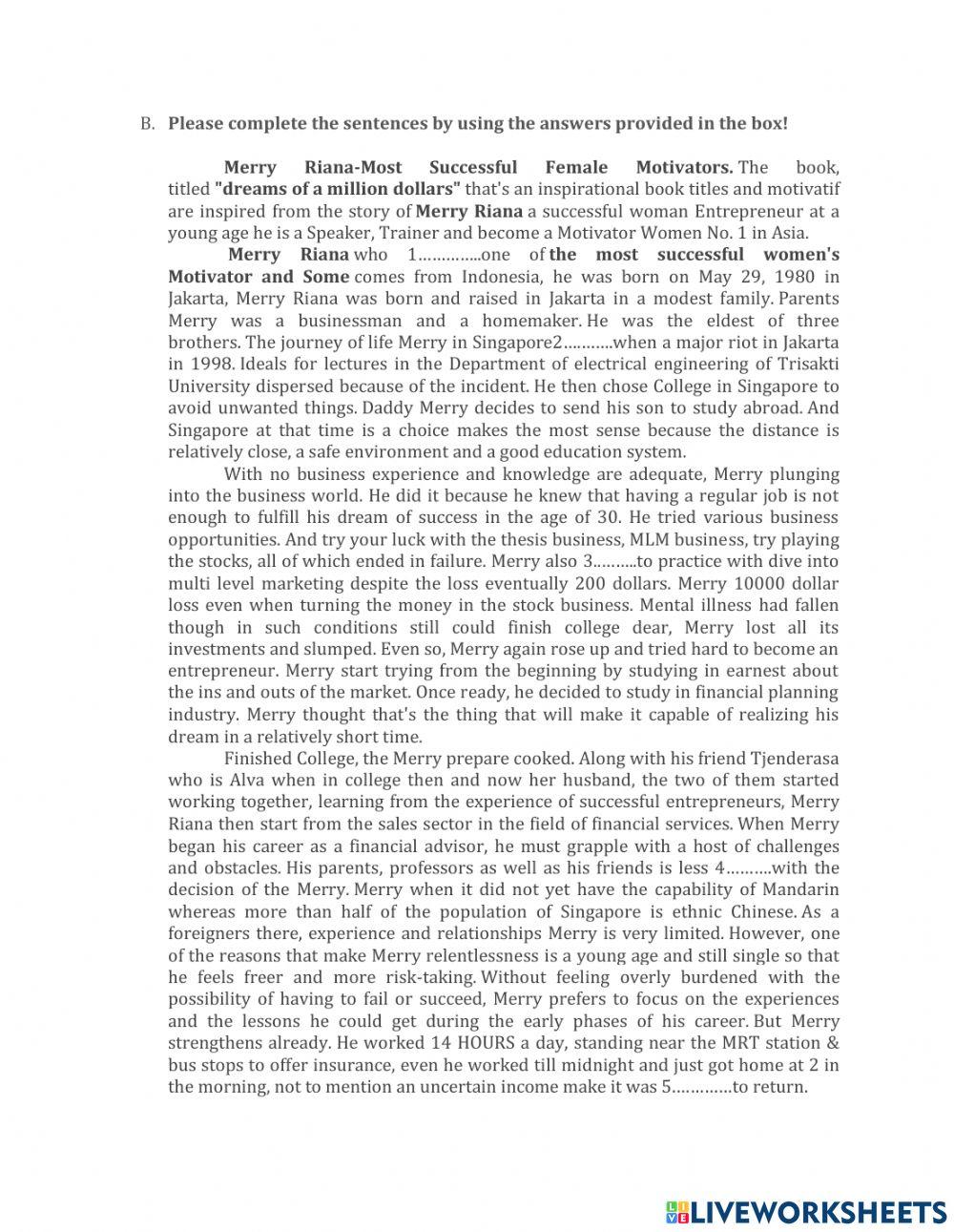 Biography exercise for x | Live Worksheets