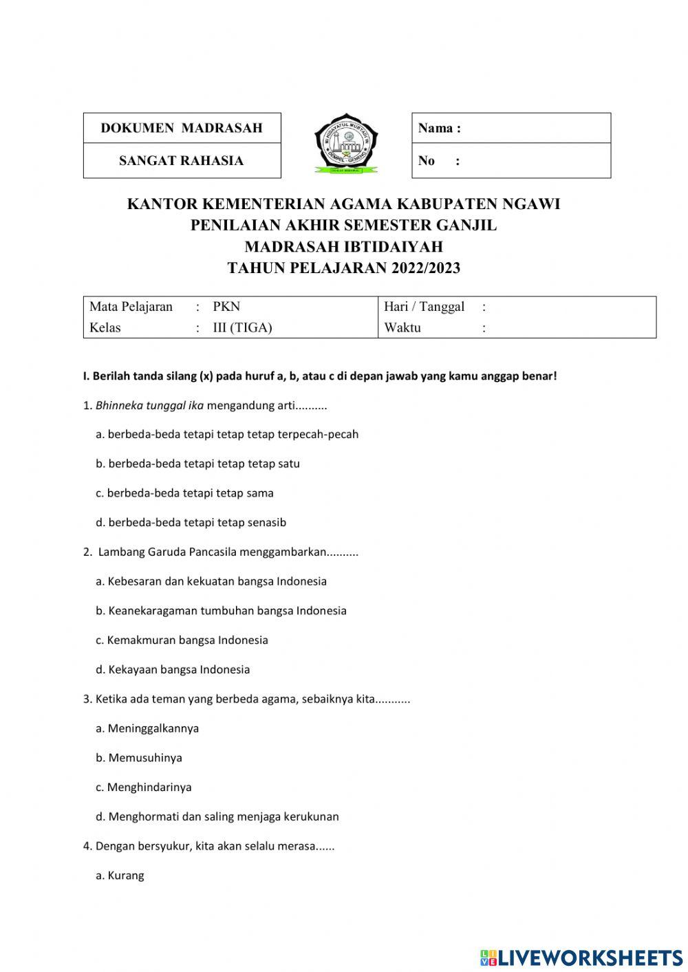 Pkn online exercise for 3 | Live Worksheets