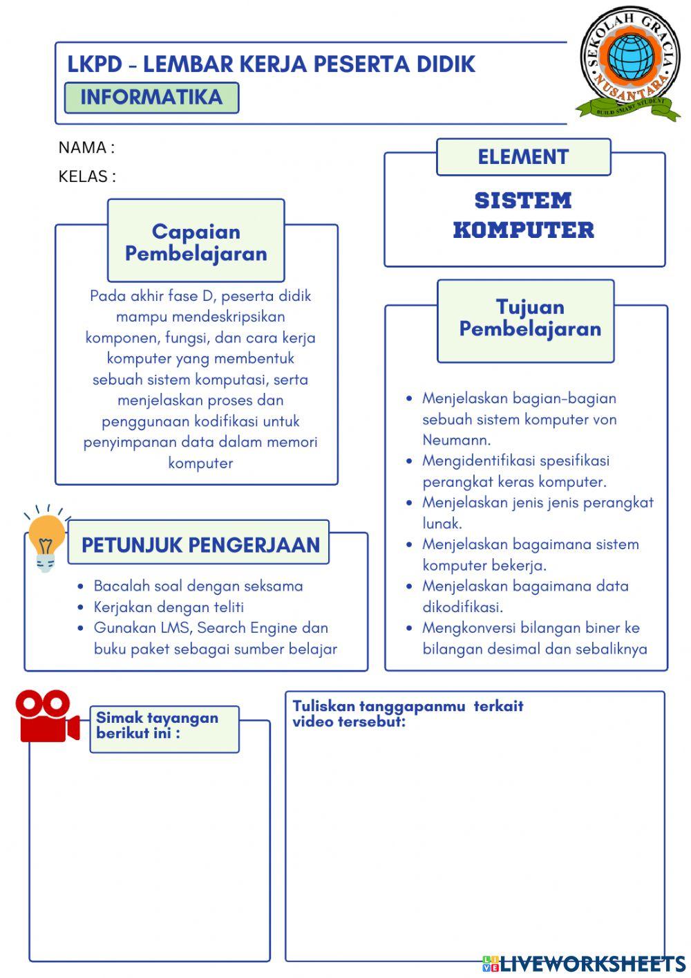 Pdf online worksheet: Informatika | Live Worksheets