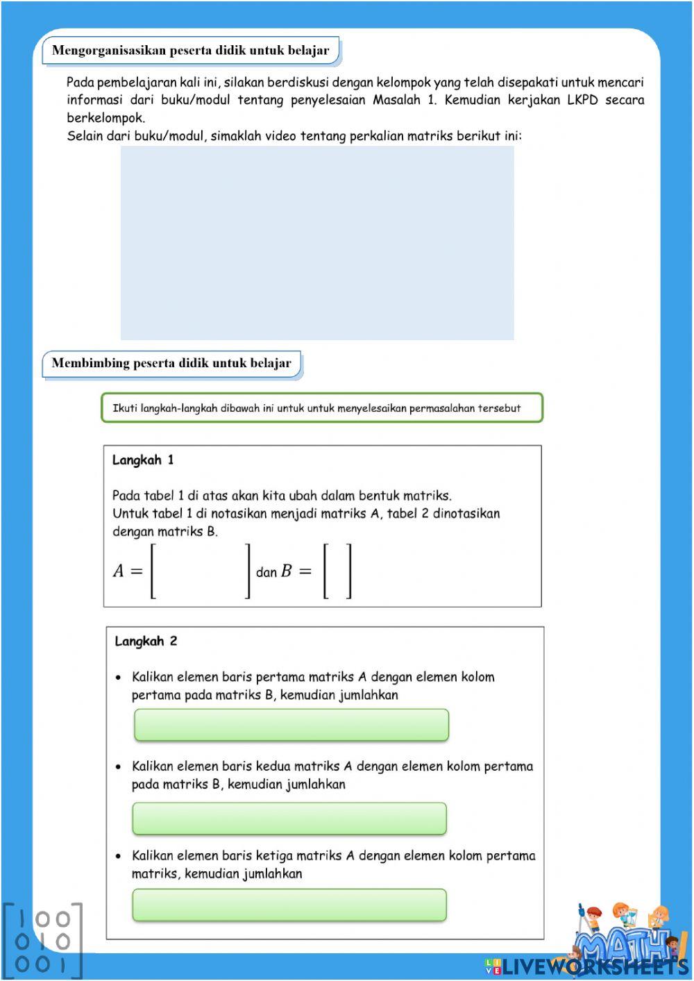 LKPD Perkalian Matriks online exercise for | Live Worksheets