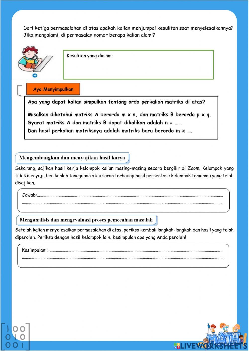 LKPD Perkalian Matriks online exercise for | Live Worksheets