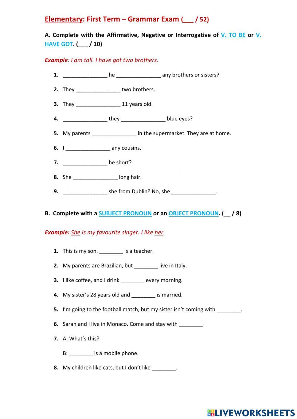 Elementary - t1 - ge worksheet | Live Worksheets