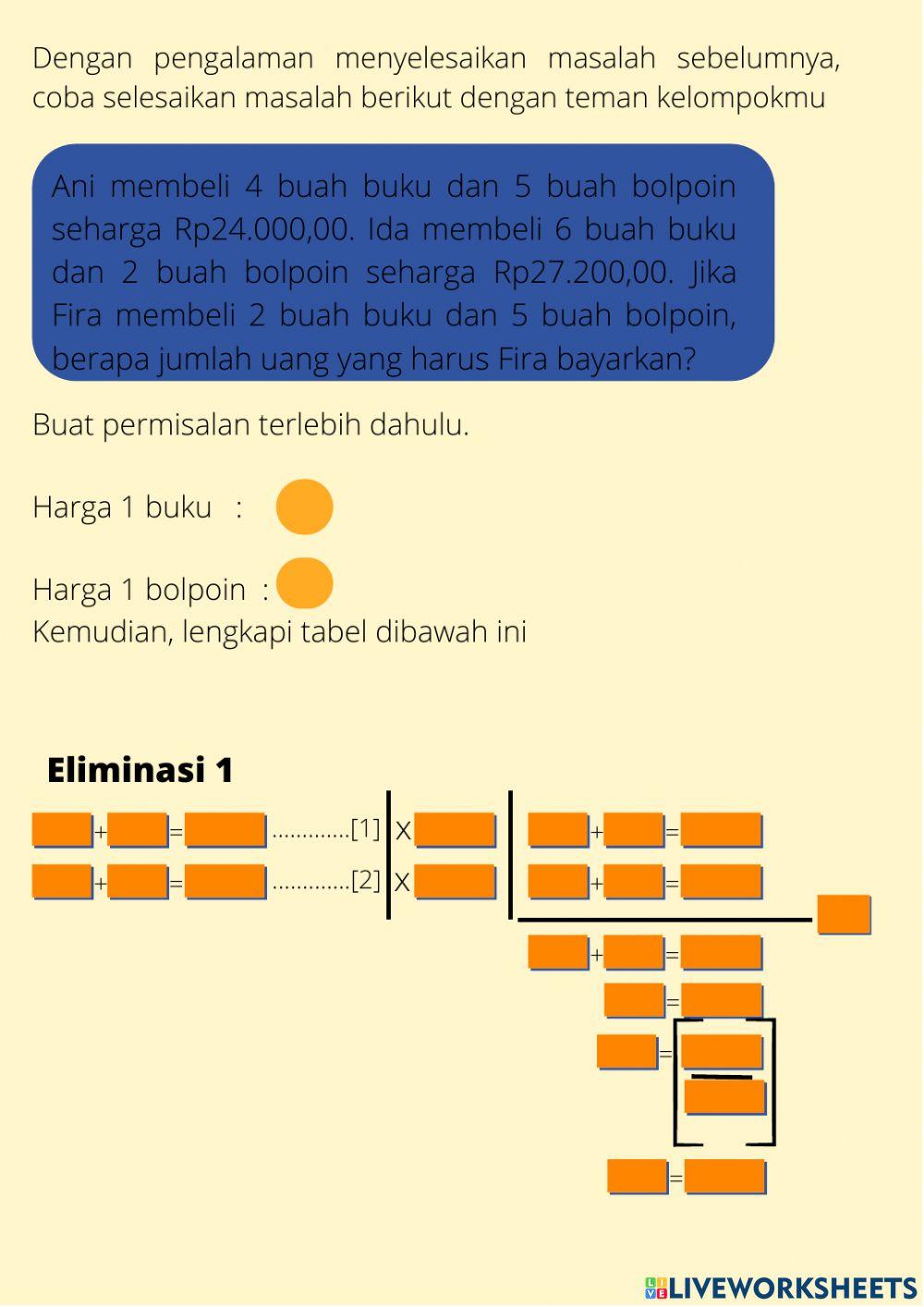 Spldv interactive worksheet for 8 | Live Worksheets