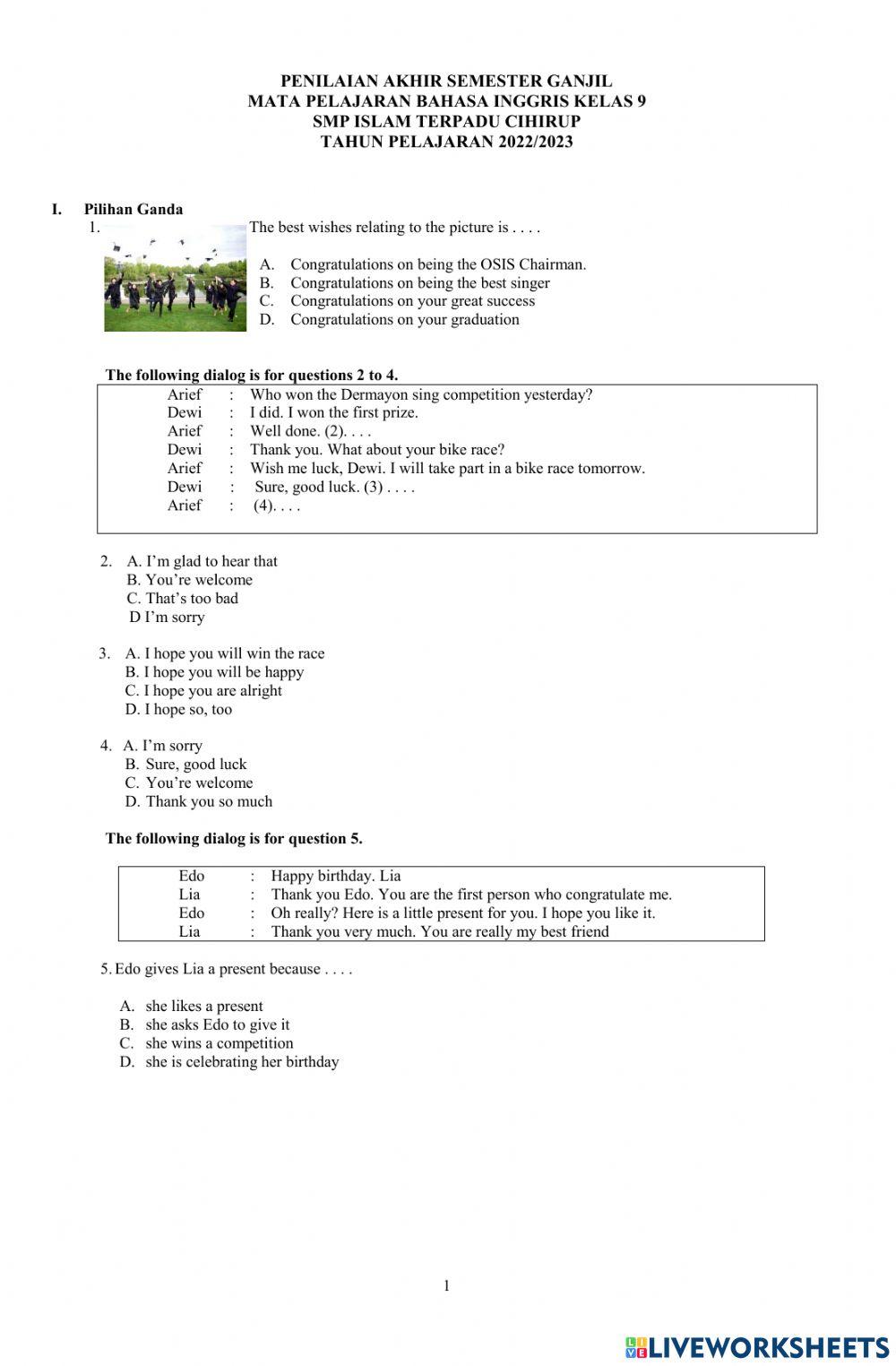 Soal Pas Bahasa Inggris Kelas 9 Tp 2022 2023 2223373