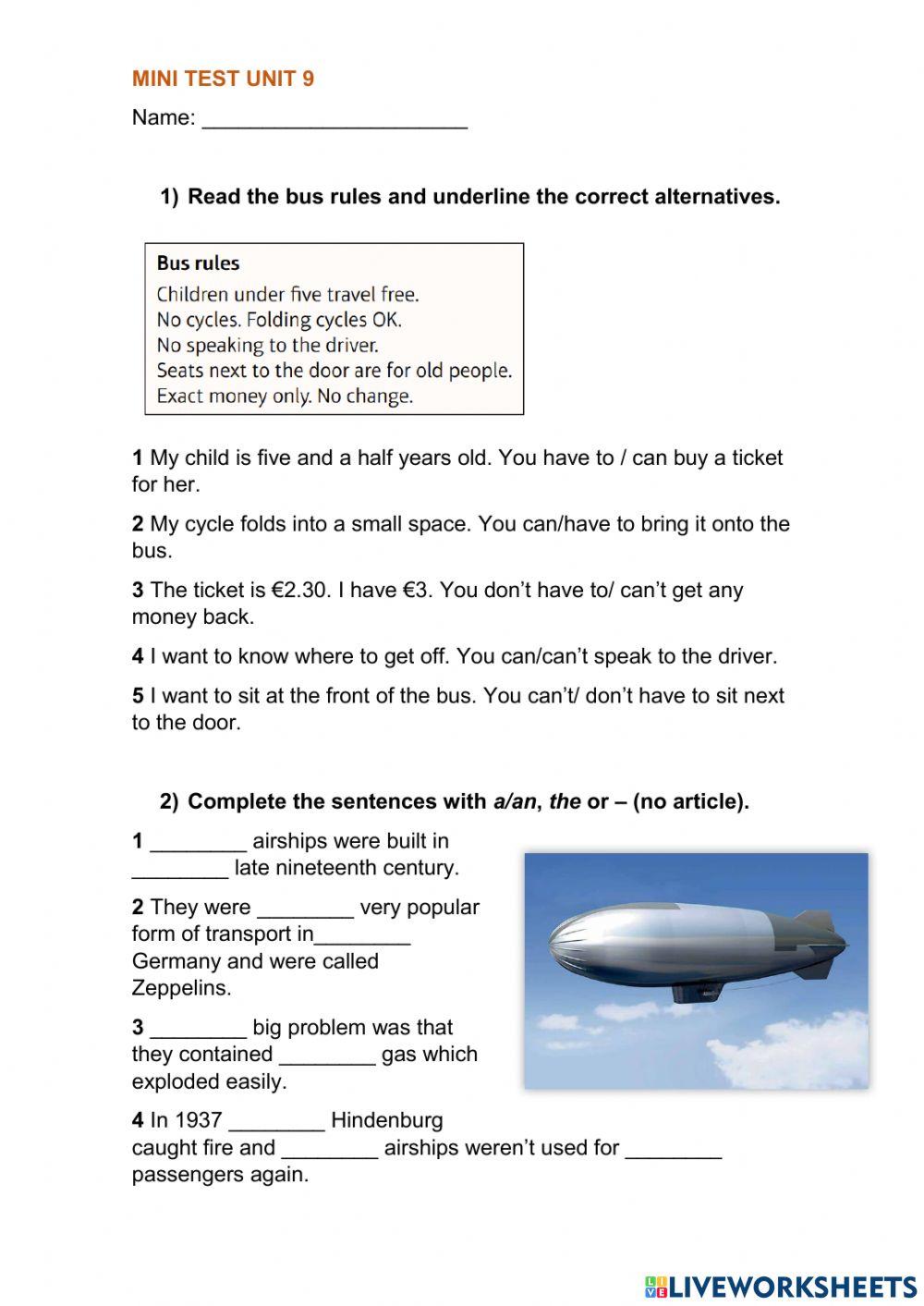 Mini Test Unit 9 worksheet | Live Worksheets