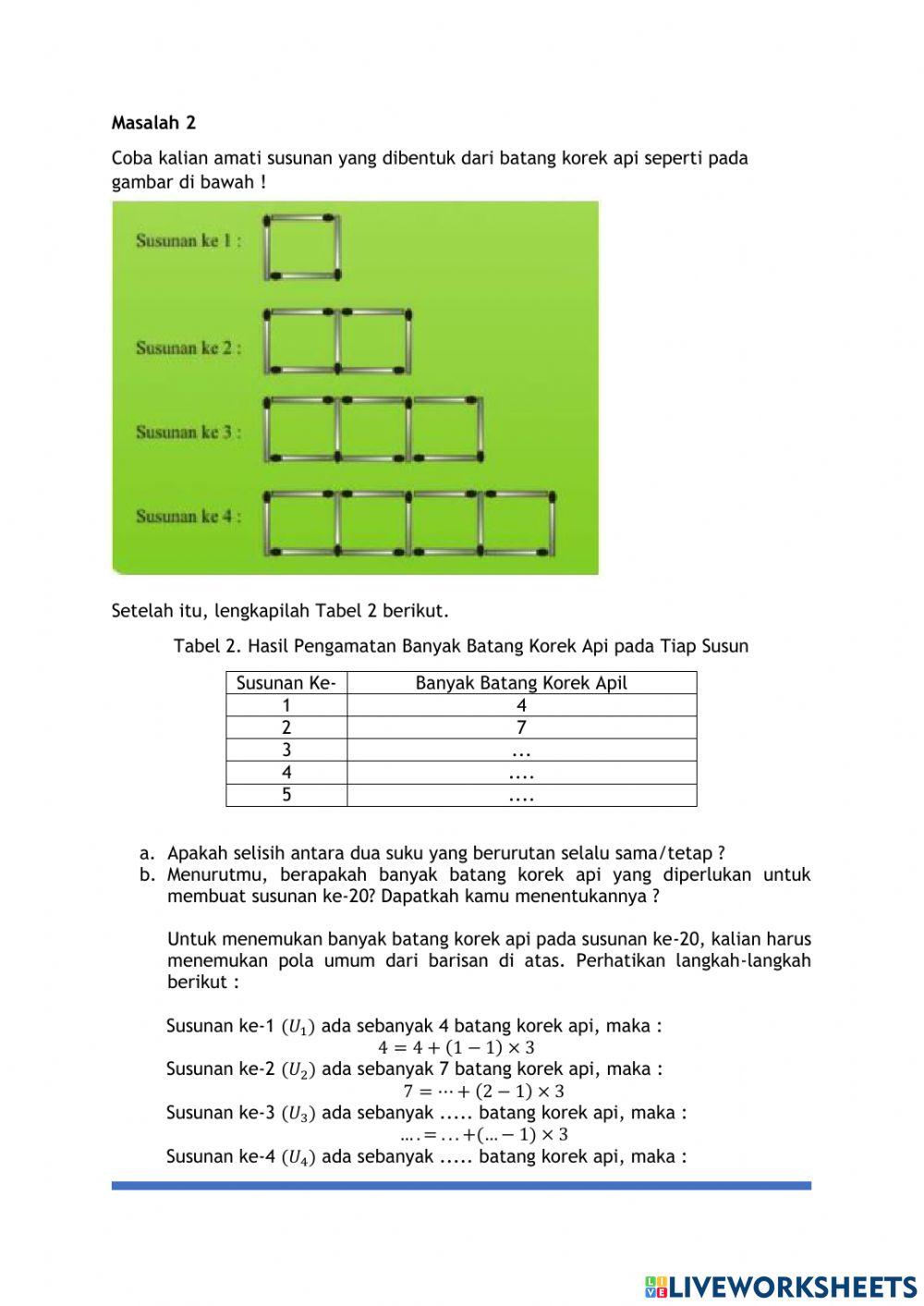 Barisan Aritmetika online exercise | Live Worksheets