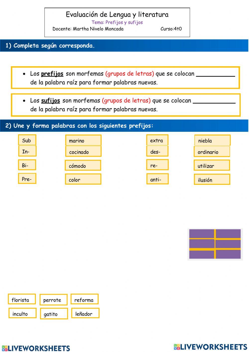 Sufijos y Prefijos 2545 | mnivelom | Live Worksheets