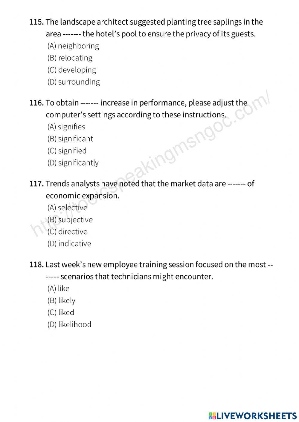 Reading test 3. part 5 worksheet | Live Worksheets