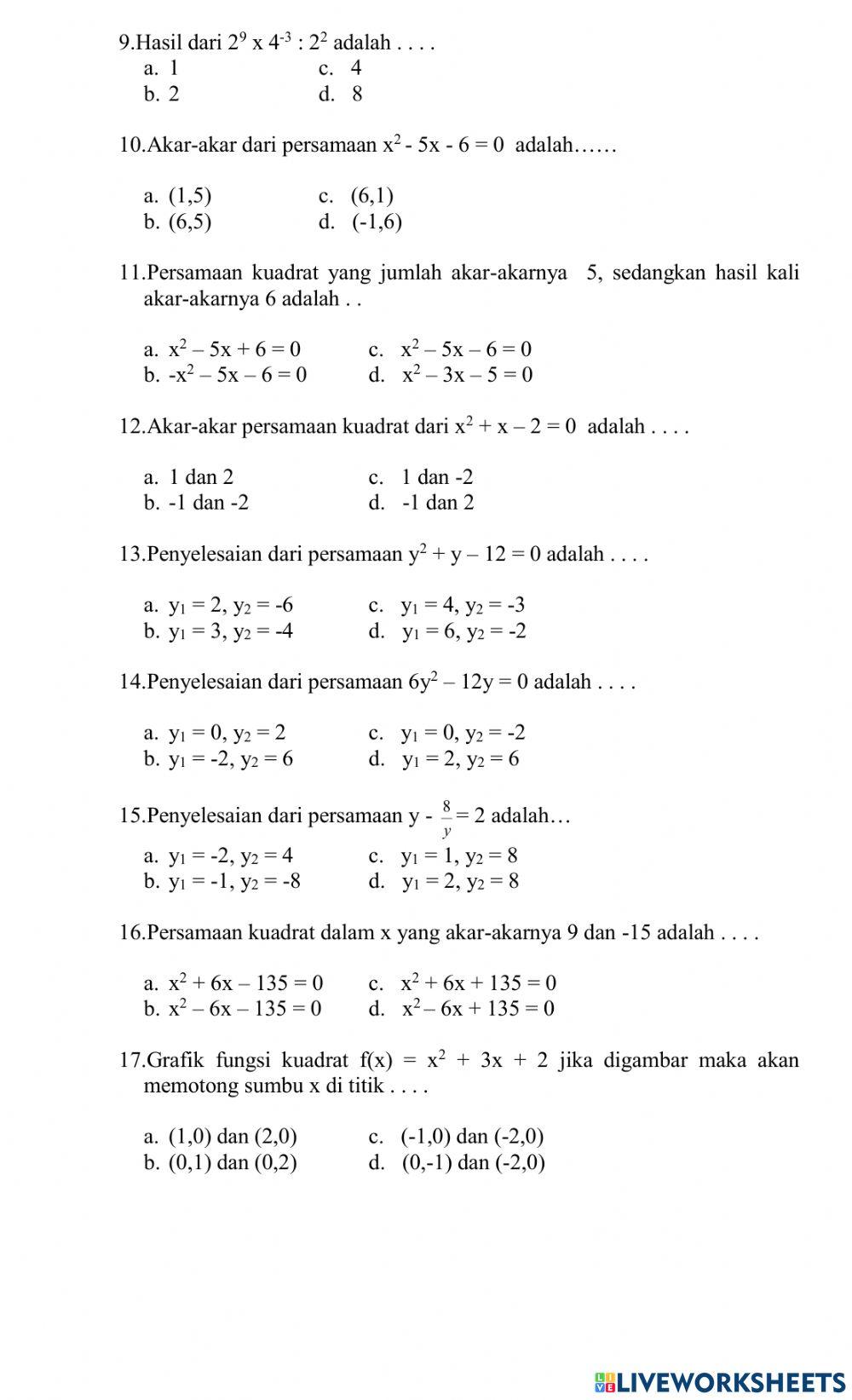 Matematika online exercise for 9 | Live Worksheets