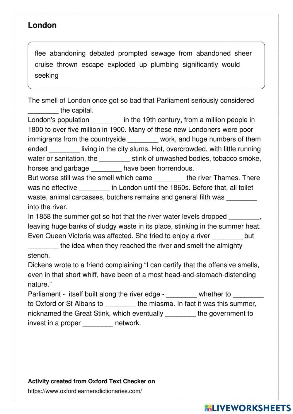 London exercise for upper-intermediate | Live Worksheets