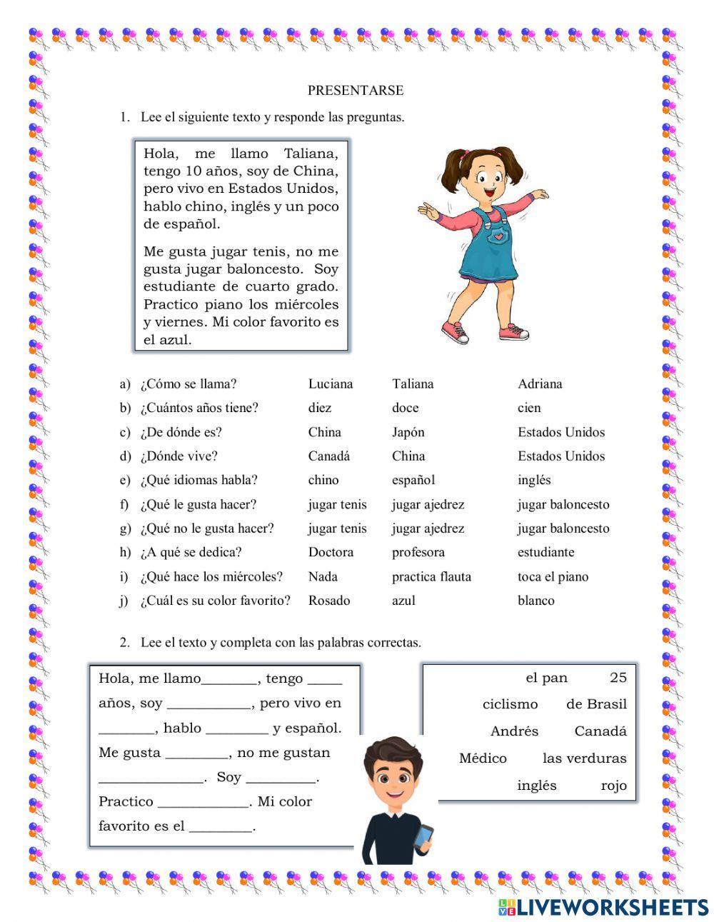 Presentarse interactive activity | Live Worksheets