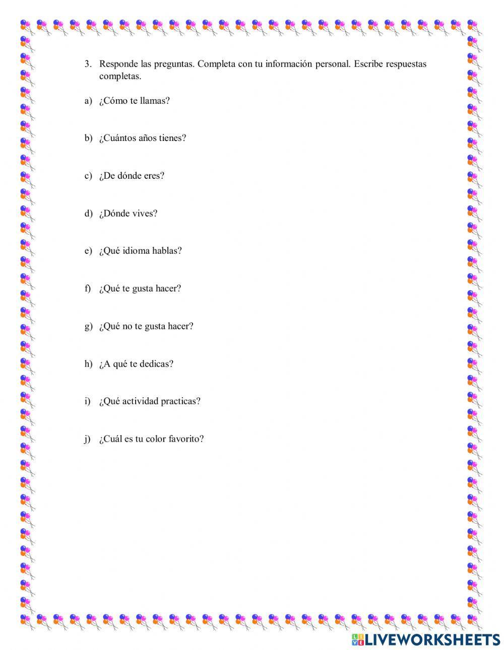 Presentarse | Free Interactive Worksheets | 2224426