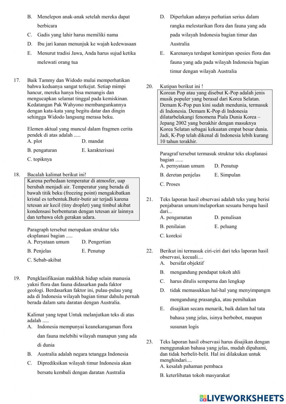 Pas bahasa indonesia kelas xi interactive worksheet | Live Worksheets