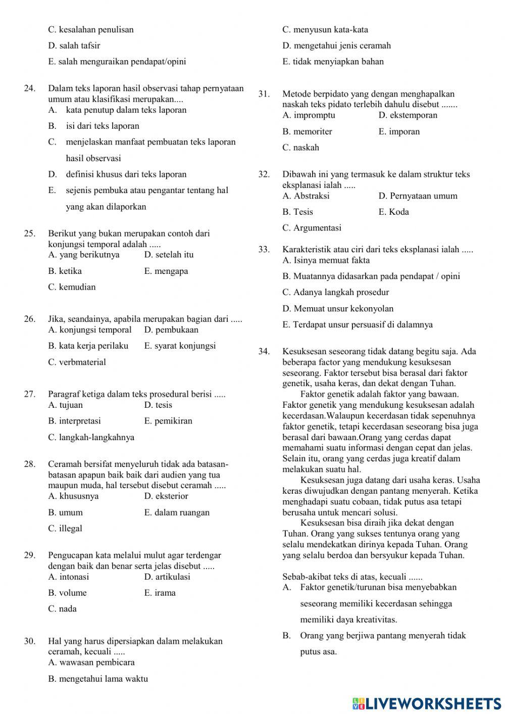 Pas bahasa indonesia kelas xi interactive worksheet | Live Worksheets