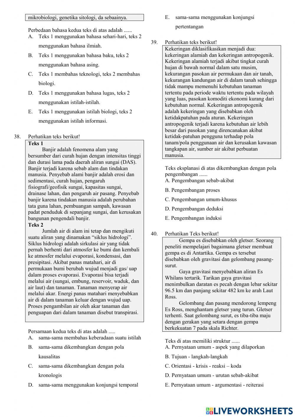 Pas bahasa indonesia kelas xi interactive worksheet | Live Worksheets