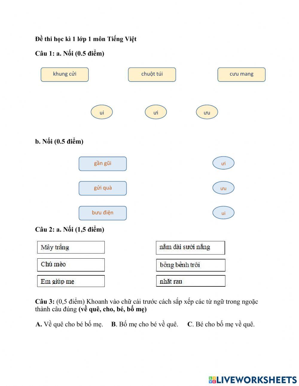TV ky 1 lop 1 de 1 worksheet | Live Worksheets
