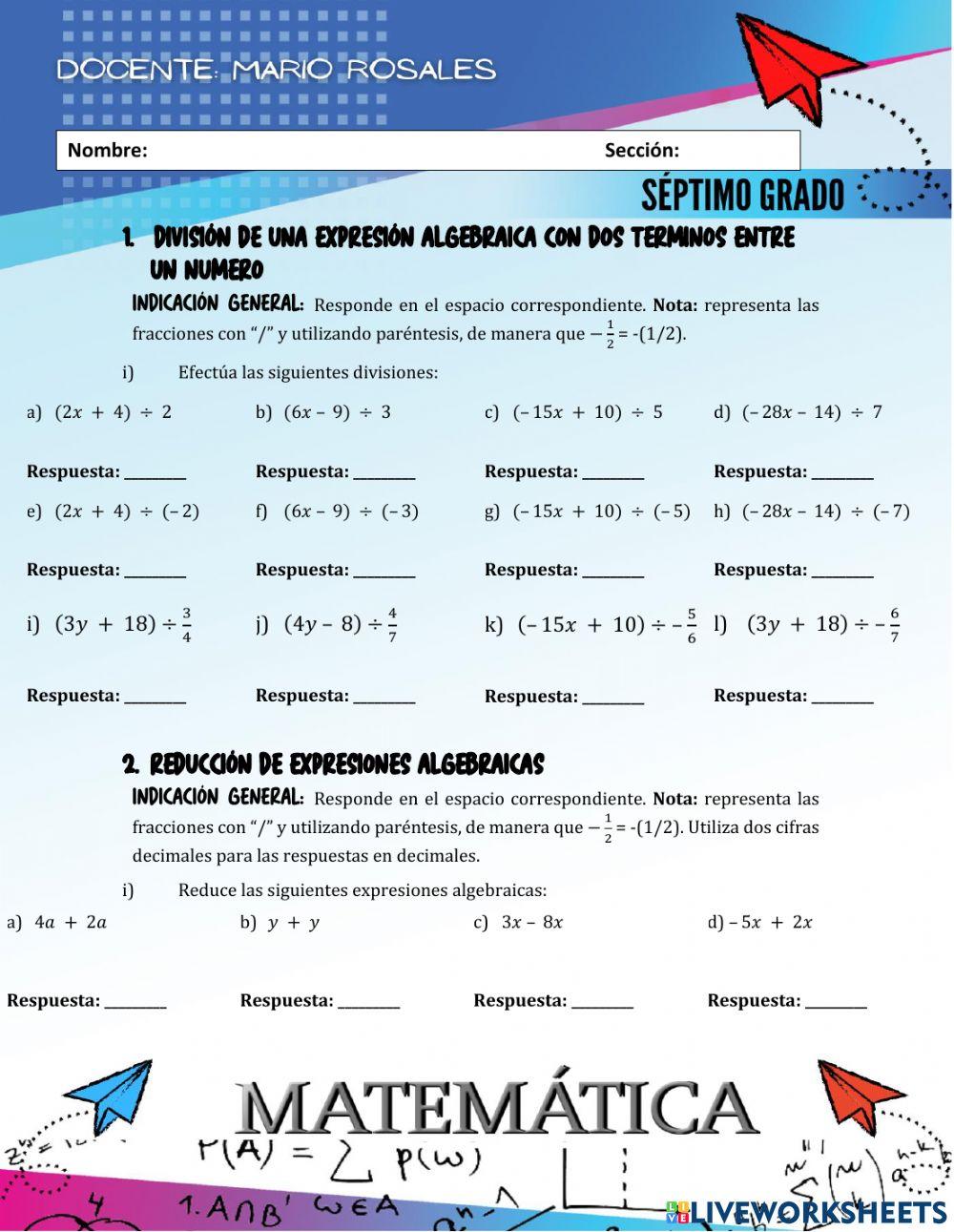 7°Grado.M3, L-3 2224997 | ESMATE_8923 | Live Worksheets