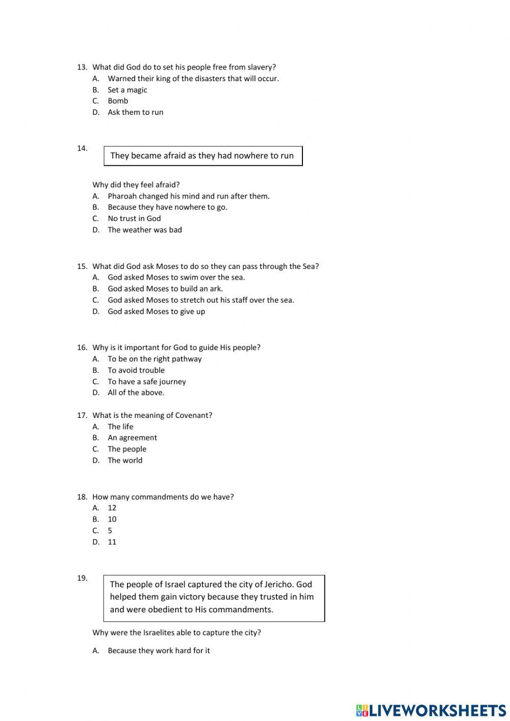 Sunday School final test (book 7) online exercise for | Live Worksheets