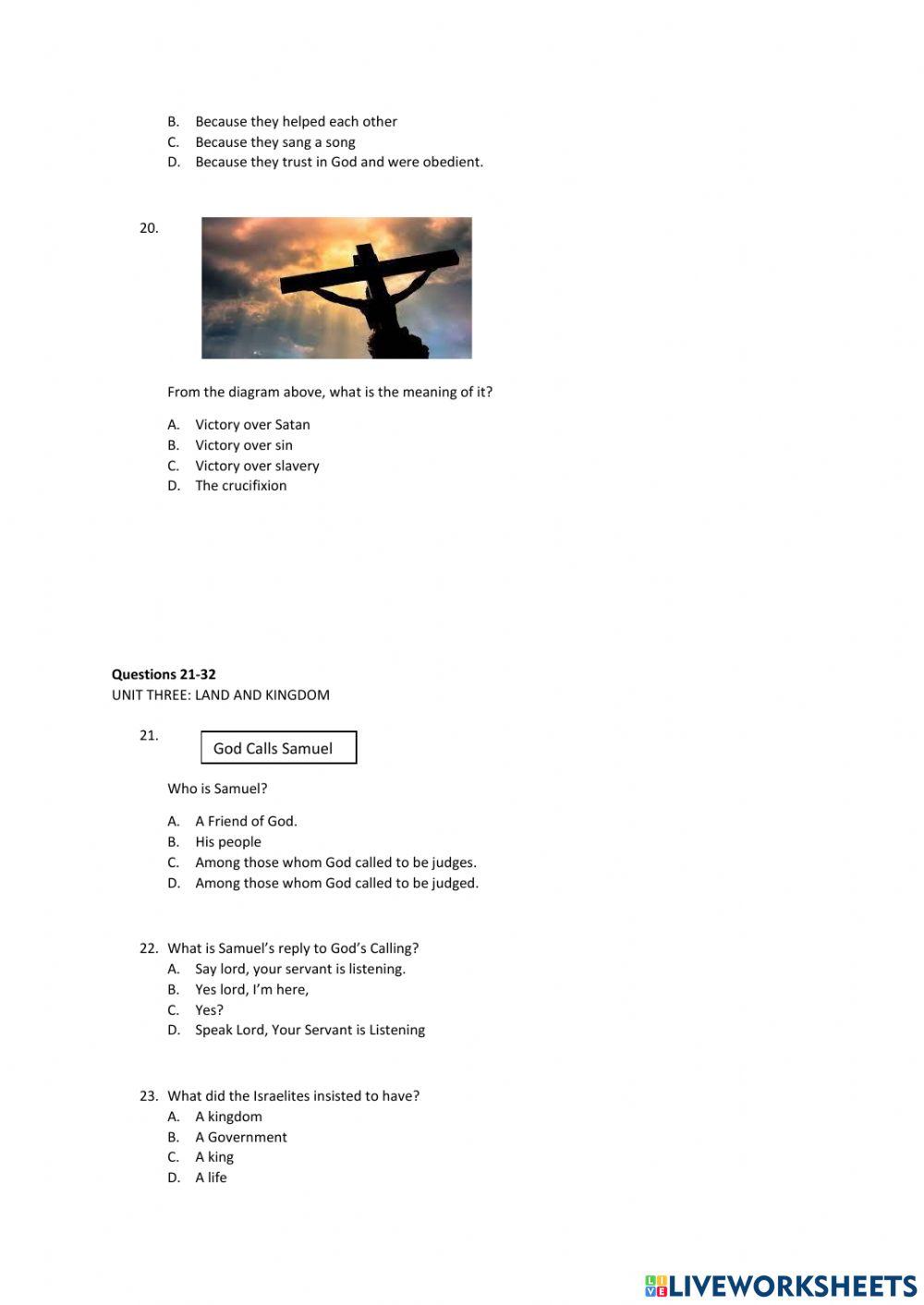 Sunday School final test (book 7) online exercise for | Live Worksheets