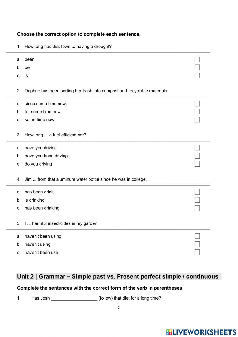 Perfect tenses online exercise for Teenagers | Live Worksheets