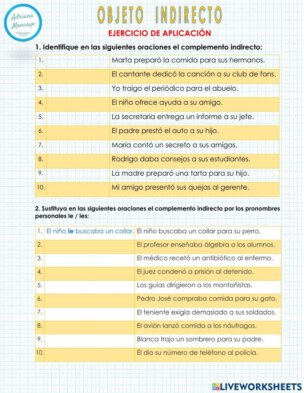 Complemento Indirecto interactive activity | Live Worksheets