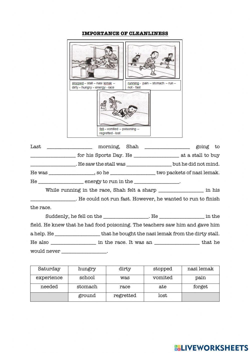 Importance of cleanliness worksheet | Live Worksheets