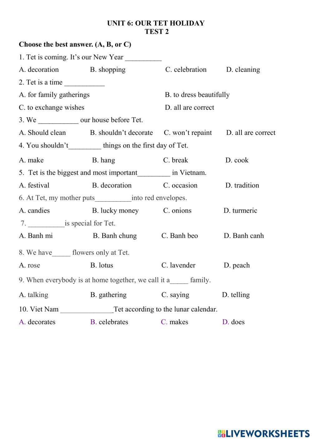 English 6 exercise for 6 | Live Worksheets