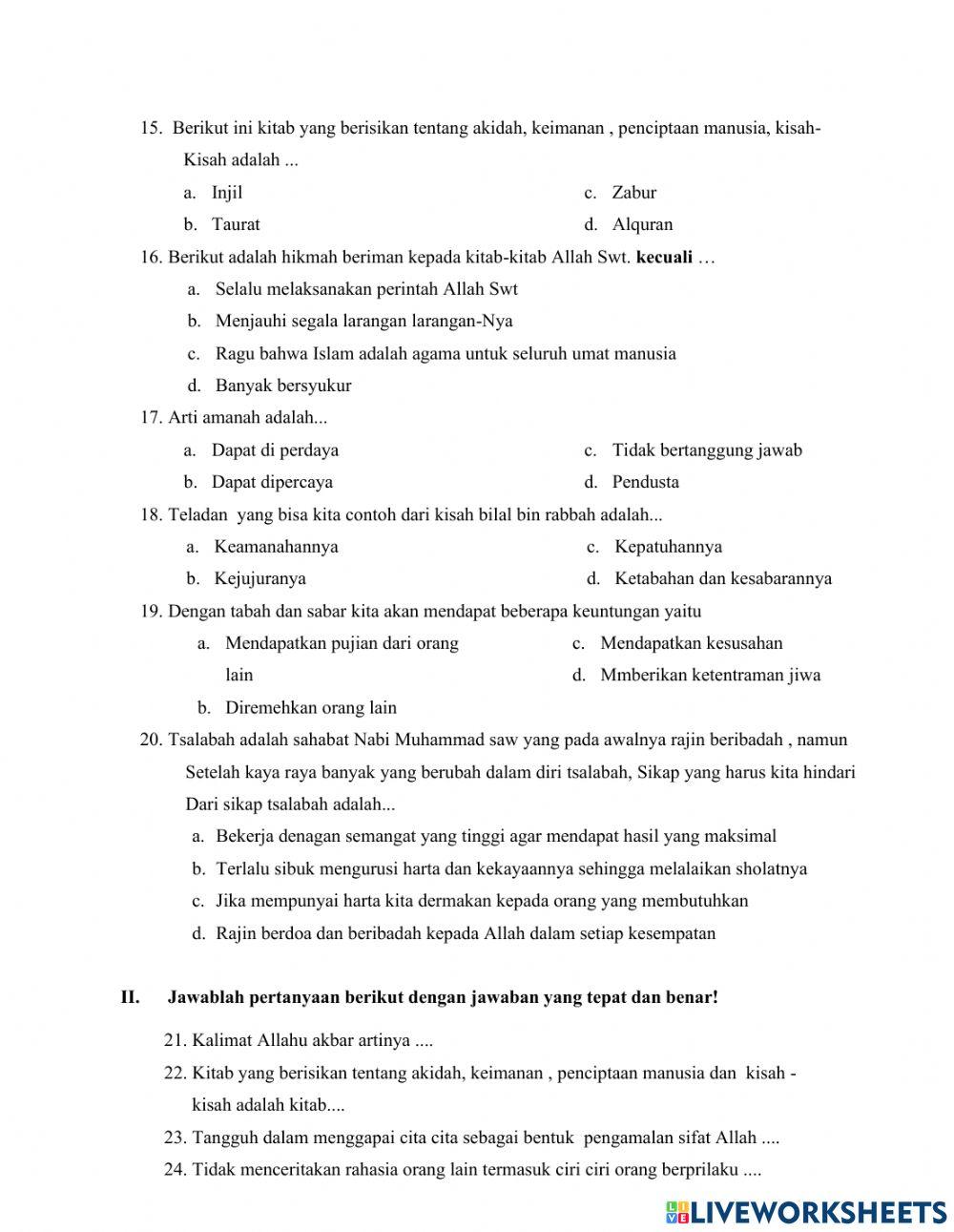 Al-Qur'an Hadits worksheet | Live Worksheets