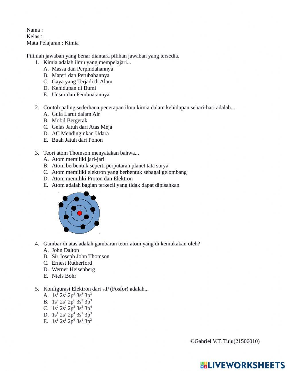 Kimia interactive worksheet for 10 | Live Worksheets
