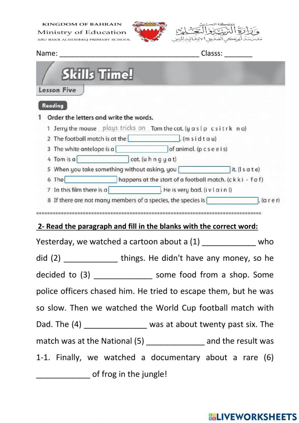 Skills Time! worksheet | Live Worksheets
